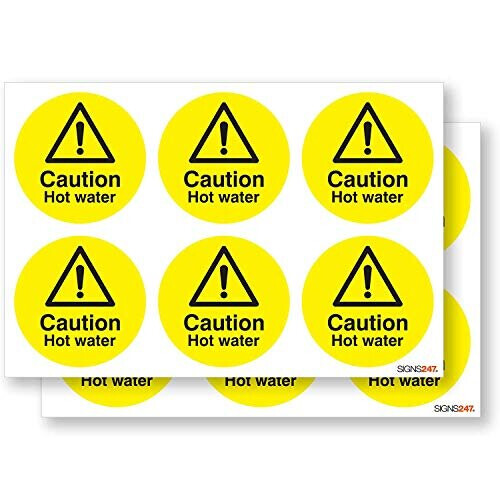 Caution Hot Water Safety Stickers Sign - 12 Pack Self Adhesive 65mm ...