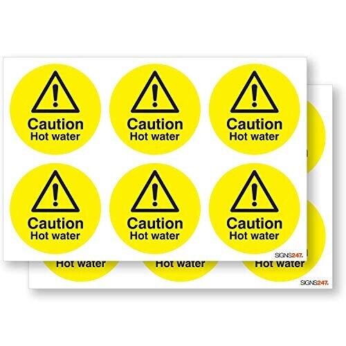 Caution Hot Water Safety Stickers Sign - 12 Pack Self Adhesive 65mm ...
