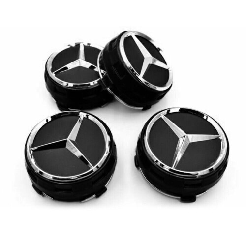 (Black) Mercedes Benz Alloy Wheel Centre Caps AMG A B C E S Class 75mm ...