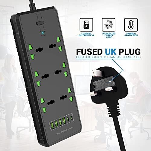 iBlockCube Universal Extension Lead with USB C Ports | Power Strip with ...