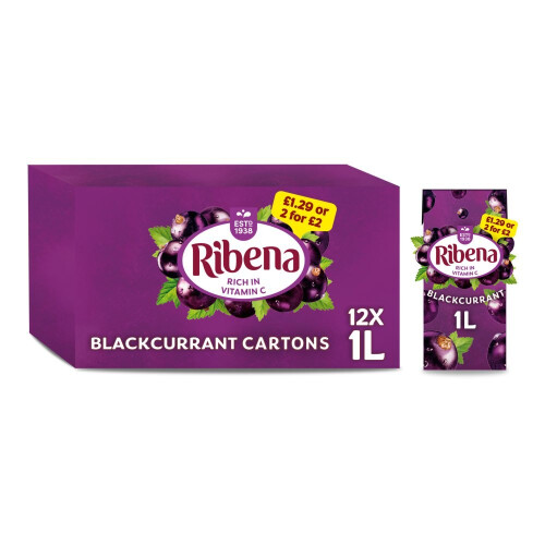 Ribena Blackcurrant Juice Drink 1L Carton (Pack of 12) on OnBuy