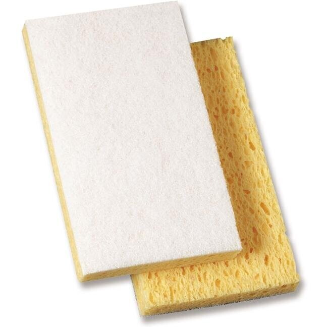 Genuine Joe GJO18423 Light-Duty Sponge Scouring Pad, White & Yellow ...