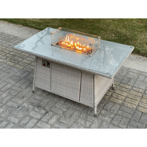 Fimous Rattan Fire Pit Table Gas Heater Burner Garden Furniture Patio ...