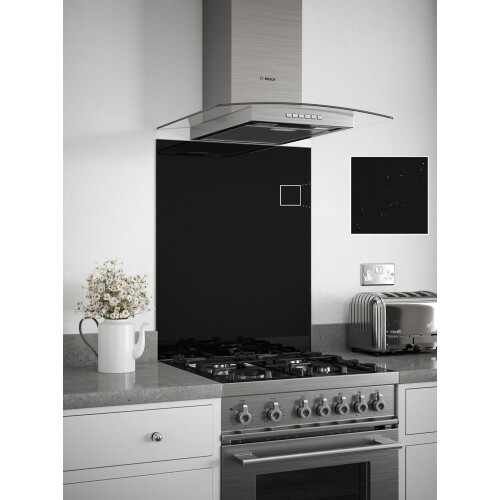 Kitchen Splashback Black Sparkle Glass Cooker Hob Wall Panel 60 x 75cm ...