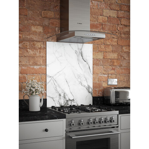Kitchen Splashback Carrara Marble Glass Cooker Wall Panel 60 x 75cm on ...