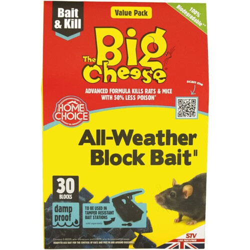 The Big Cheese Rat and Mouse Poison (30 x 10 g) - Rodent Killer, Rat ...