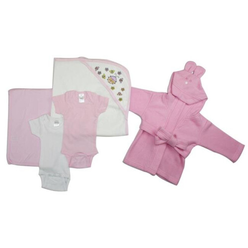 Bambini NC-0408S Baby Girl 5 Piece Layette Sets, White & Pink - Small ...