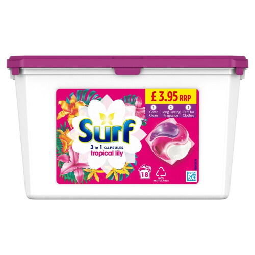 Surf Washing Capsules Tropical Lily 3 in 1 Capsules 18 (Pack of 3) on OnBuy