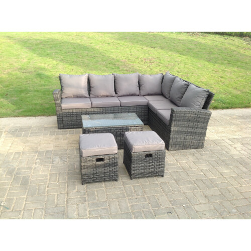 Fimous 8 Seater High Back Rattan Garden Furniture Corner Sofa Stools on ...