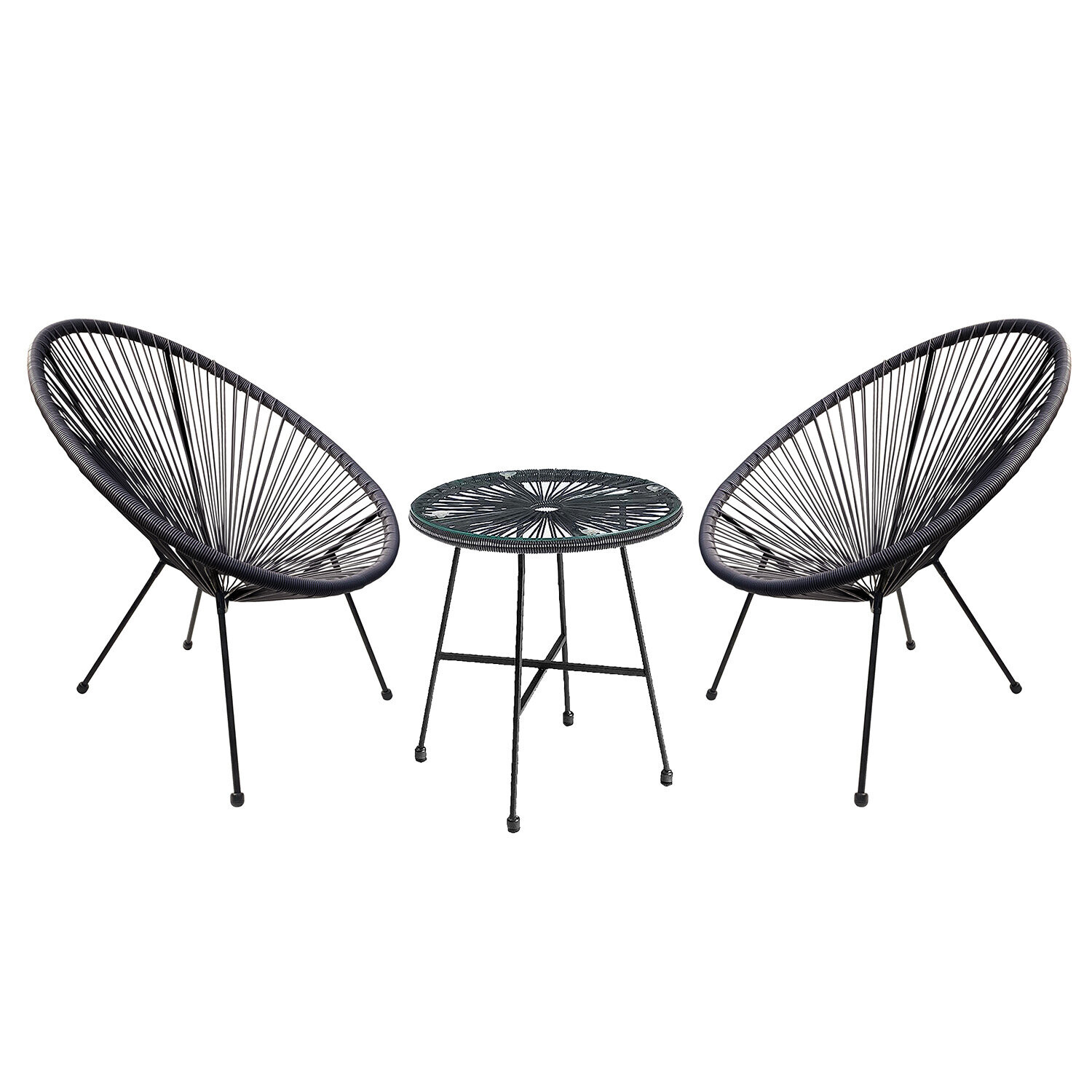 3 Pce Cabana String Moon Egg Chair Rattan Glass Table Garden Patio ...