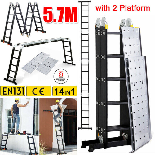 5.7M 14 in 1 Multi-Purpose Aluminium Folding Ladder Step with Platform ...