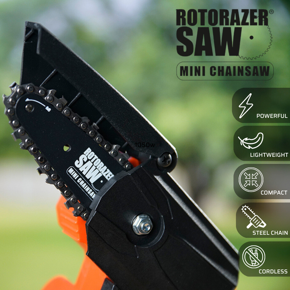 Portable and Lightweight Chainsaw Rotorazer Mini Chainsaw, Hand protection, Cordless and ...