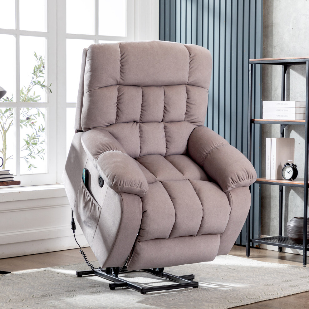 Beige Electric Lift Single Recliner Chair Sofa with Massage and Heat on OnBuy