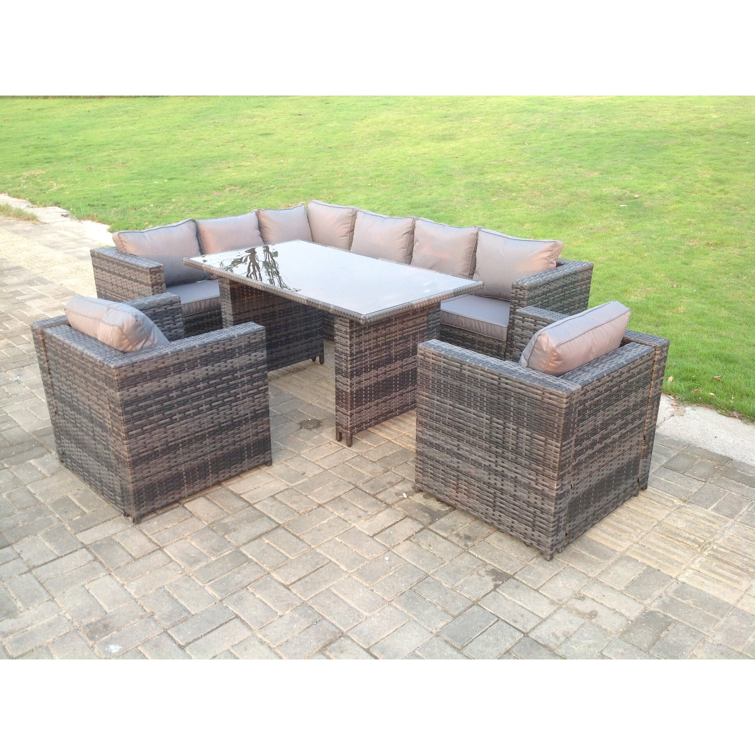 Fimous Wicker Rattan Corner Sofa Set Garden Furniture Armchair Table 8 ...