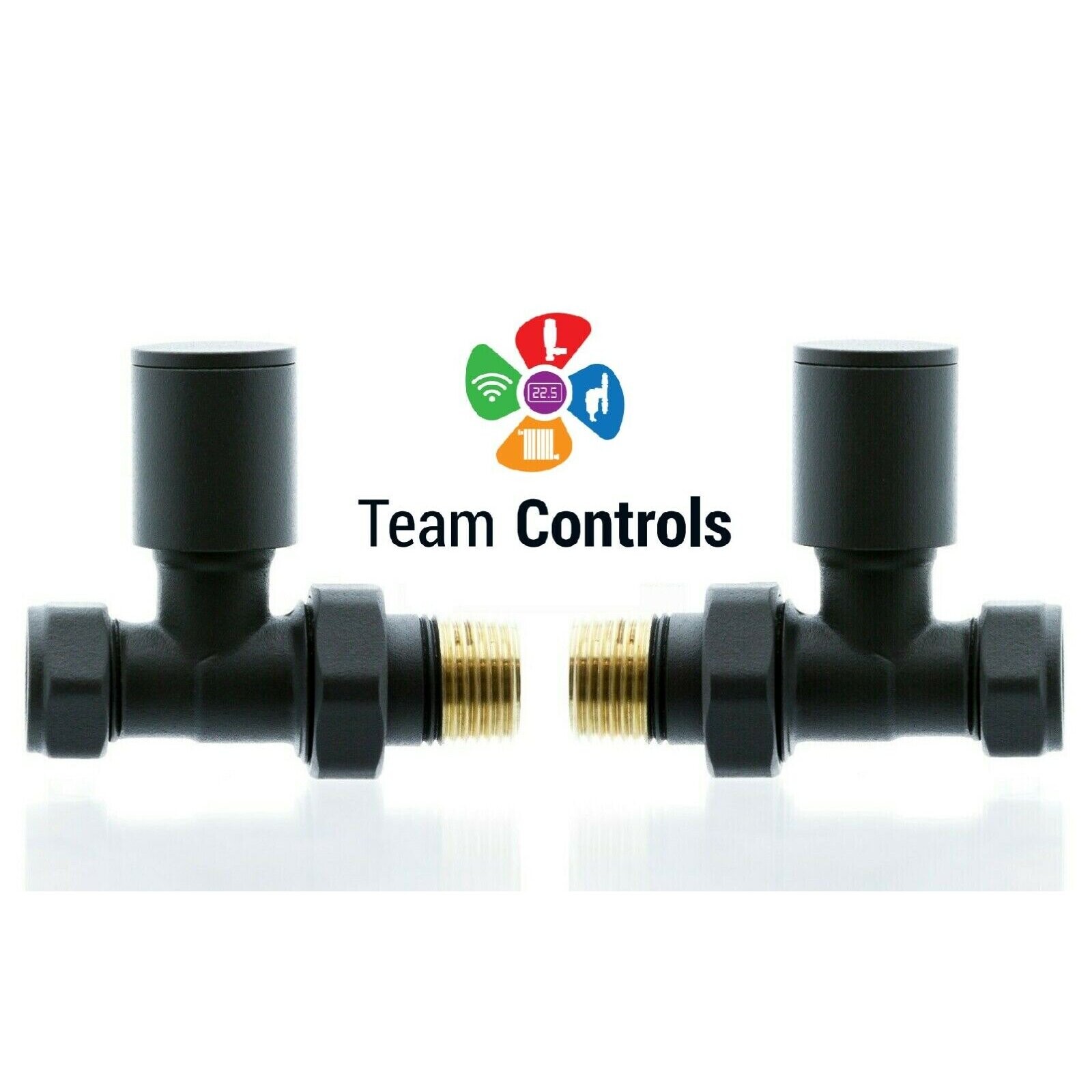 Anthracite Grey Towel Rail Radiator Valve Pair Minimalist Straight TEAM ...