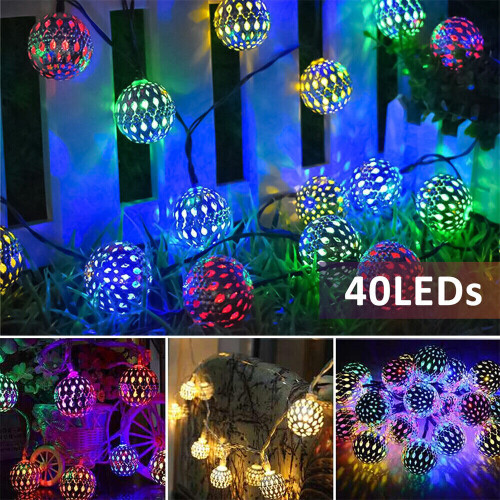 40 LED Globe String Lights 20ft 8 Modes USB Plug Moroccan Metal Ball ...