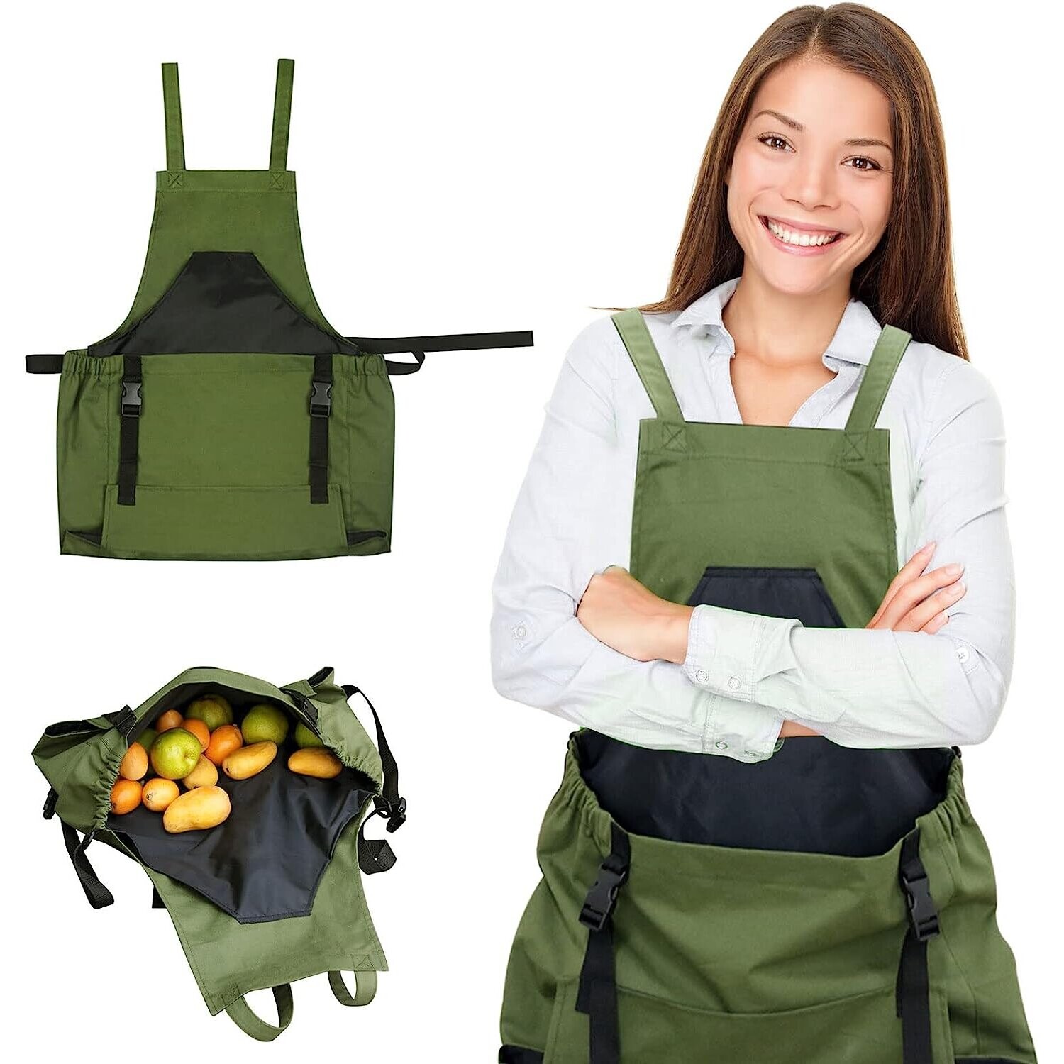 Gardening Apron, Waterproof Pocket Fruit and Vegetable Picking Orchard Canvas Storage Bag With ...
