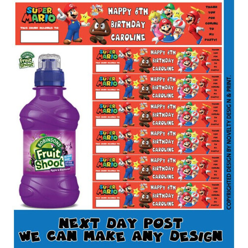 Super Mario Label Inspired Theme Personalised Party Fruit Shoot Label ...