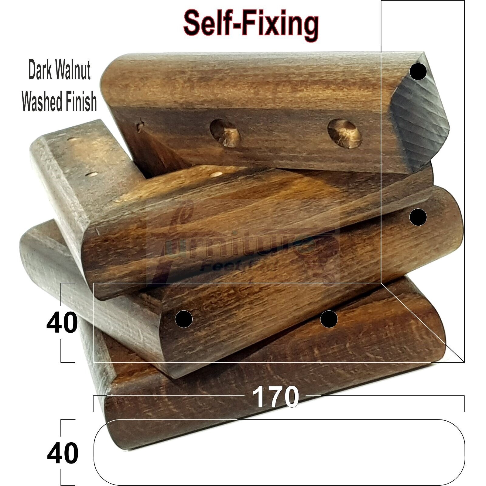 Dark Walnut Washed Wood Corner Feet 45mm High Replacement Furniture ...
