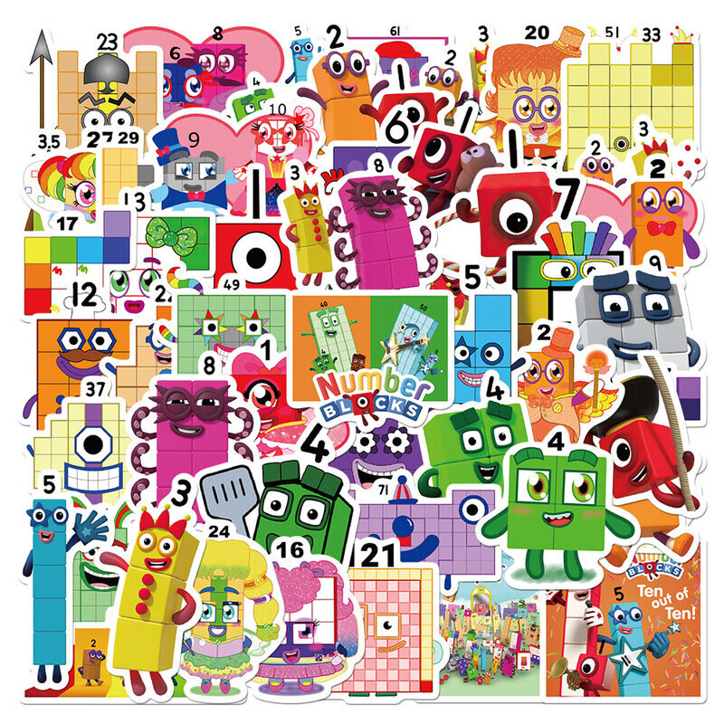 Numberblocks Stickers 50pcs Waterproof Adhesive Reusable Decoration For ...
