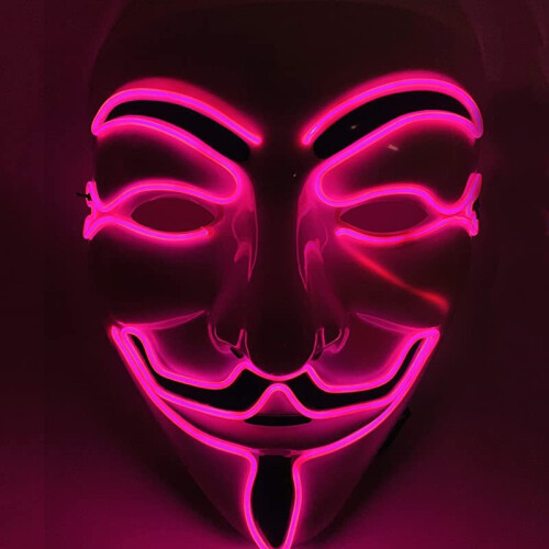 (Pink) Led Hacker Mask V Vendetta Mask Adults Light Up Halloween Mask ...