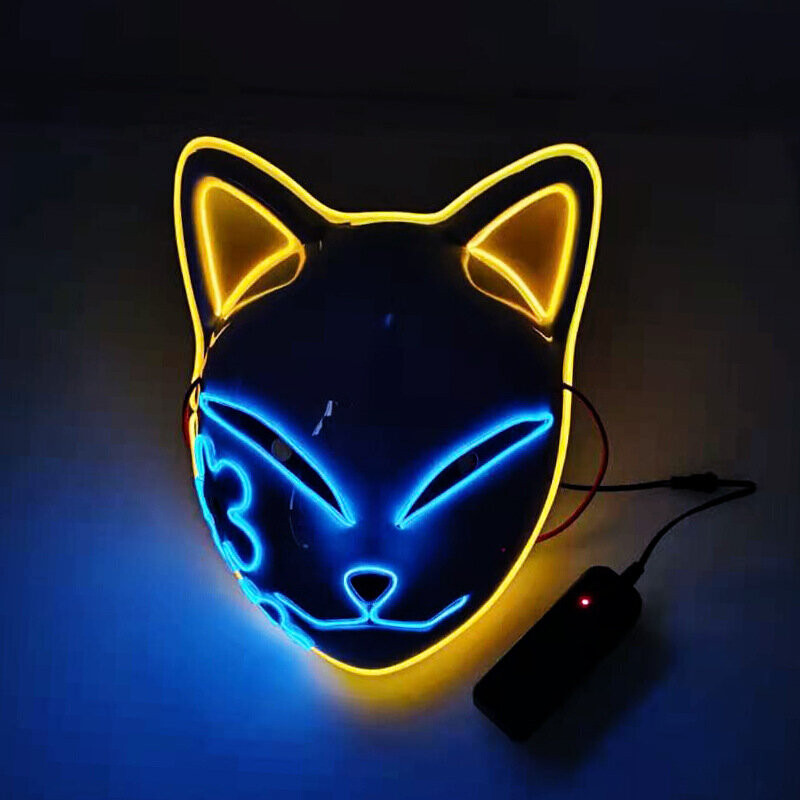 (ice blue) Kimetsu No Yaiba Luminous Mask Luminescent Light Fox Mask ...