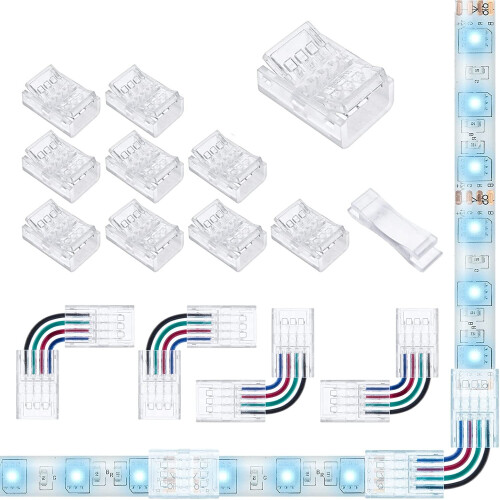 Led Strip Connectors, Transparent Led Light Connectors 4 pin 10 Pack ...