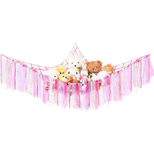 Stuffed Animal Net or Hammock with String Light Macrame Toy Holder Wall ...
