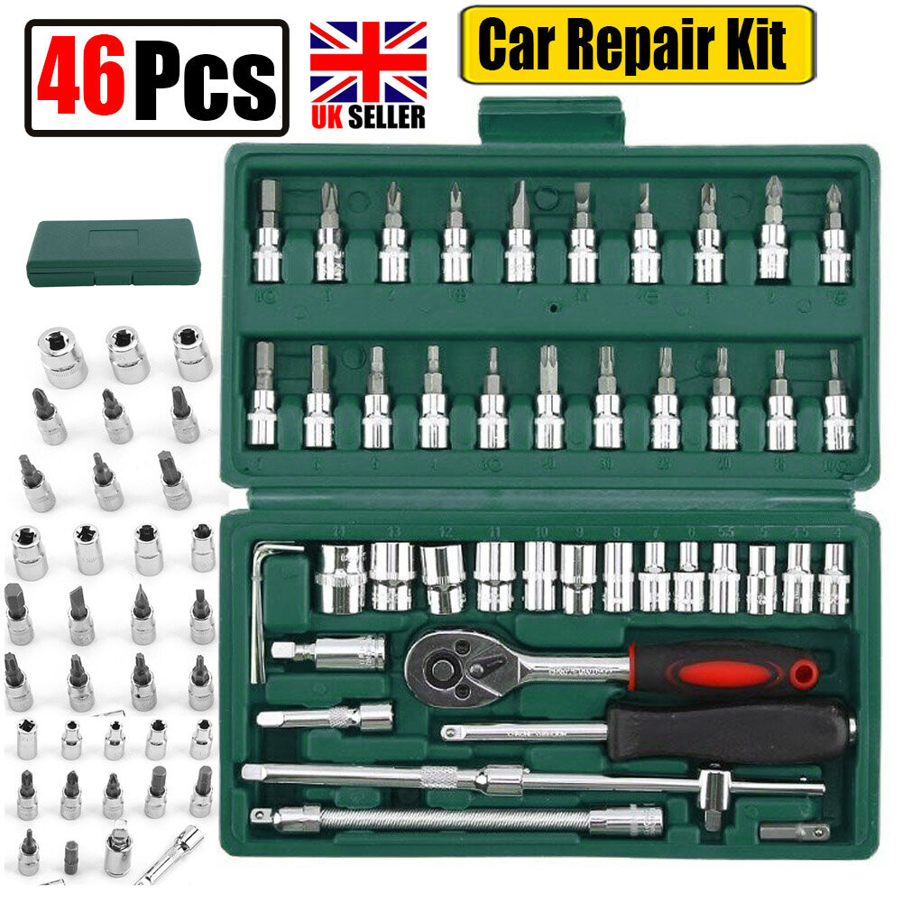 46 Pieces Socket Wrench Set 1/4" Drive Ratchet Bit Set Torx Hex Tool on ...