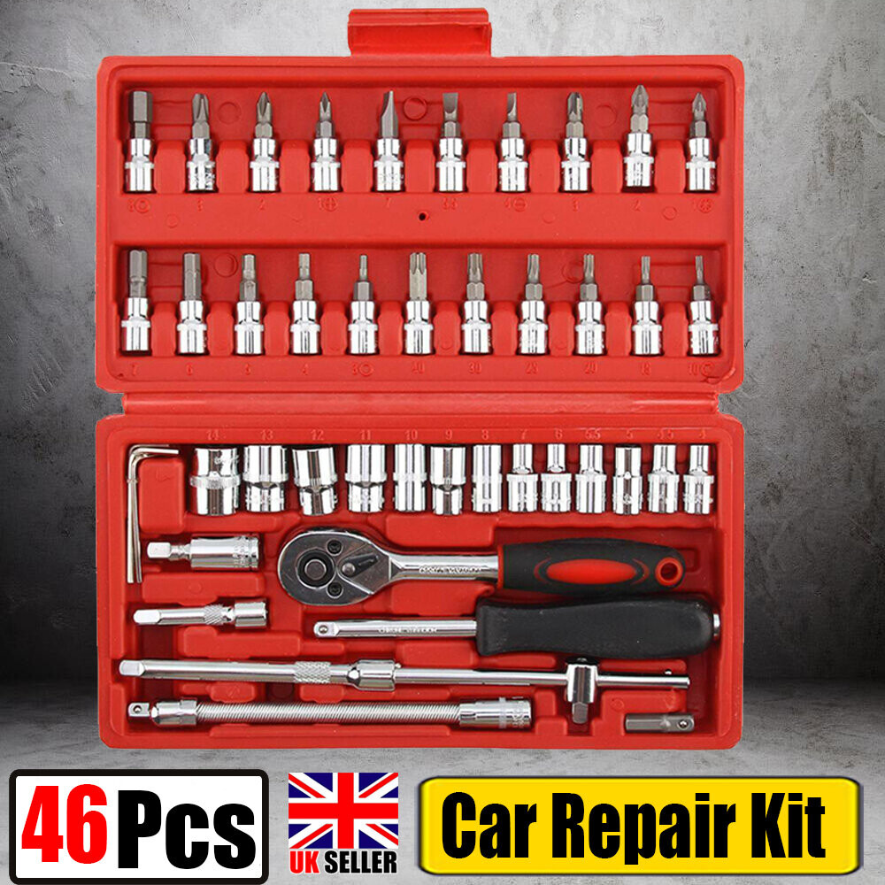 46pcs 1/4 Ratchet Drive Socket Set Screwdriver Bits Tool Kit Spanner on ...