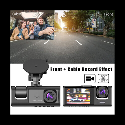 3 Camera Lens Car DVR 3-Channel Dash Cam HD 1080P Front and Rear Inside ...