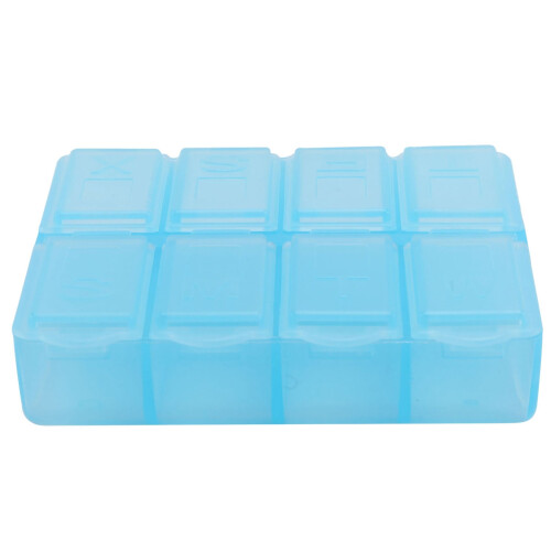 Plastic Rectangle 8 Compartments 7 Medicine Pill Box Blue on OnBuy