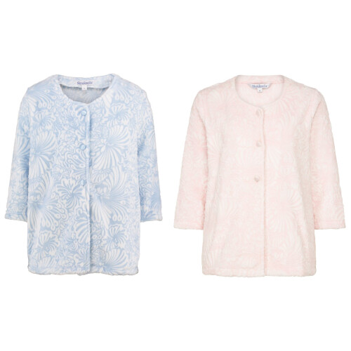 Slenderella Ladies Floral Jacquard Button Up Soft Fleece Bed Jacket on ...