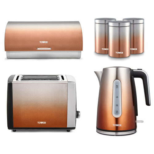 Tower Infinity Ombre Copper Kettle Toaster Bread Bin Canisters Set On Onbuy