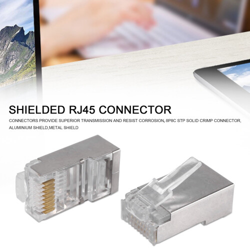 Shielded RJ45 Connector CAT5E CAT6 Crimp Ethernet Connector STP 8P8C Modular Crystal Head Plugs ...