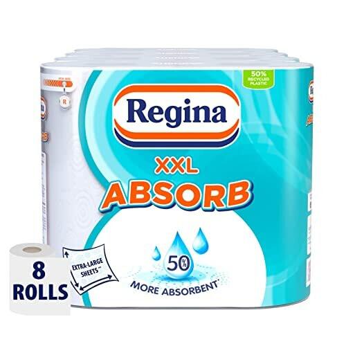 Regina XXL Absorb Kitchen Roll - 8 Rolls | 600 Extra Large Sheets |2 ...