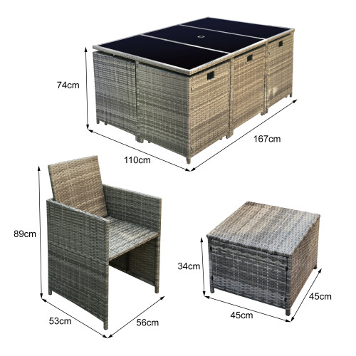 11 Piece 10 Seater Rattan Cube Garden Furniture Patio Cube Set w ...