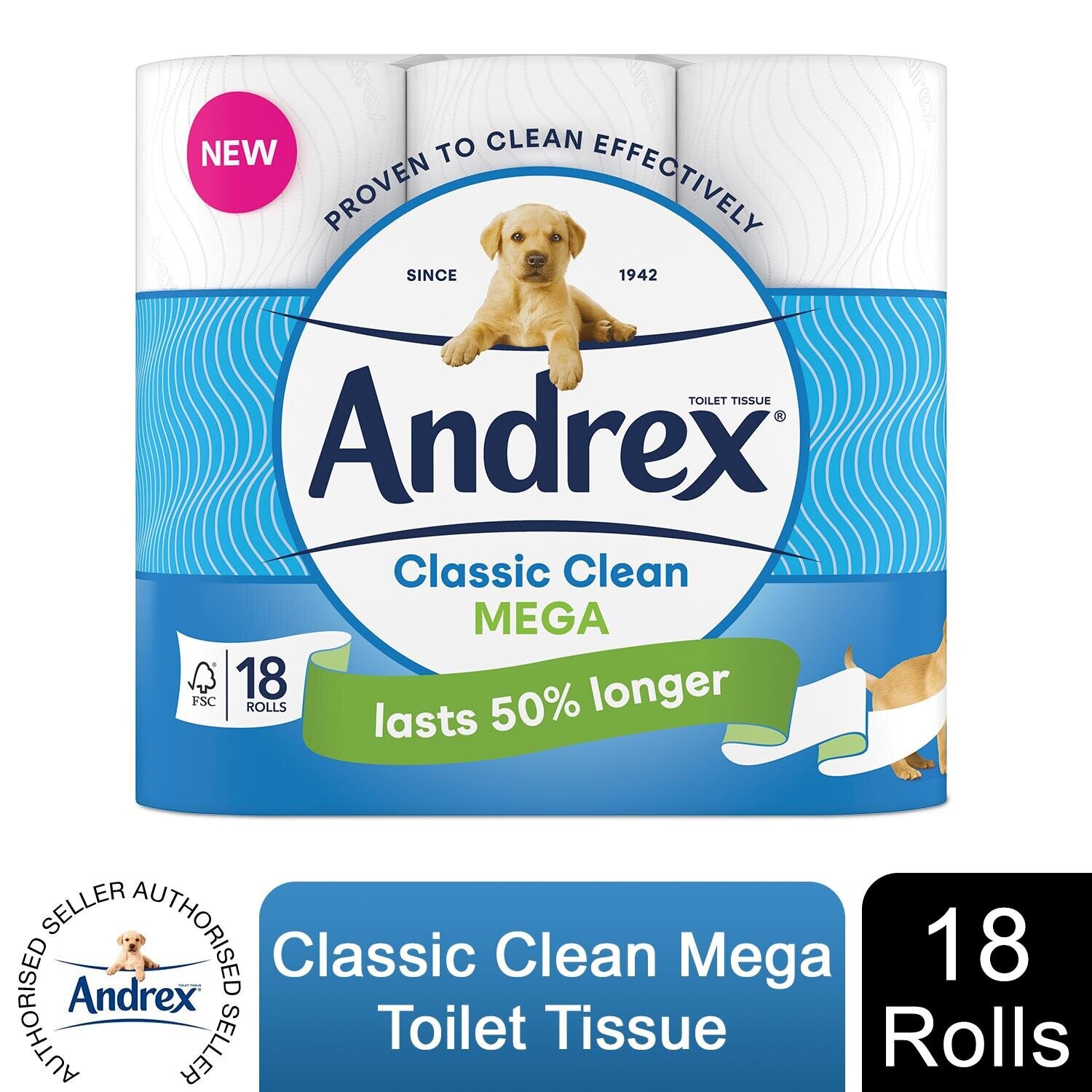 (18 Rolls) Andrex Toilet Rolls Classic Clean Mega Tissues Pk on OnBuy