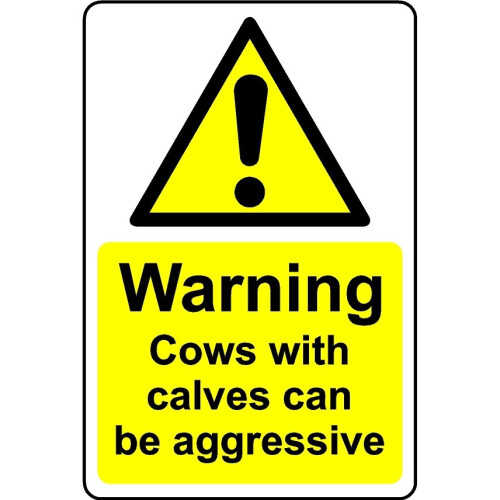 Warning cows with calves can be aggressive safety sign - 1mm Plastic ...