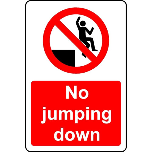 No jumping down safety sign - 1mm Plastic sign - 400mm x 300mm on OnBuy