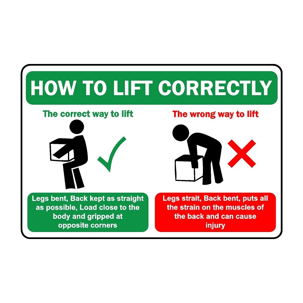 How to lift correctly information poster safety sign - 3mm Aluminium ...