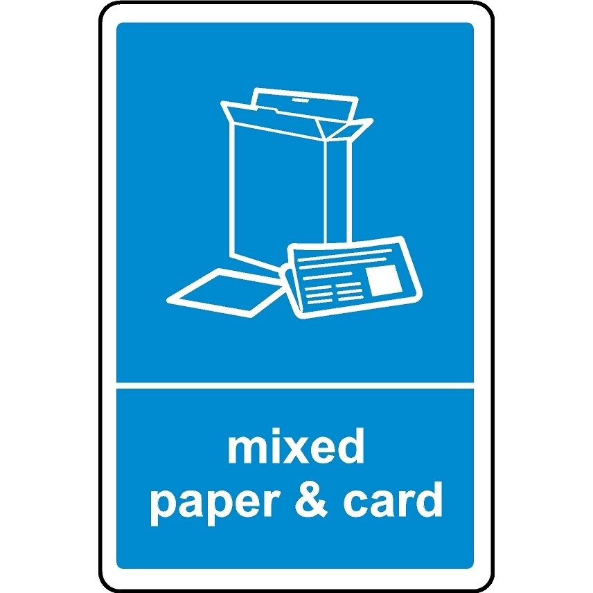 Mixed paper & card recycling sign - Self adhesive sticker - 100mm x ...