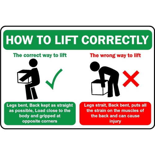 How to lift correctly information poster safety sign - 1mm Plastic sign ...