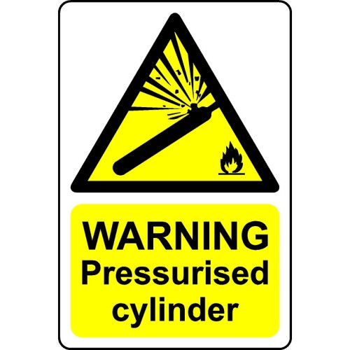 Warning pressurised cylinder safety sign - 3mm Aluminium sign - 600mm x ...