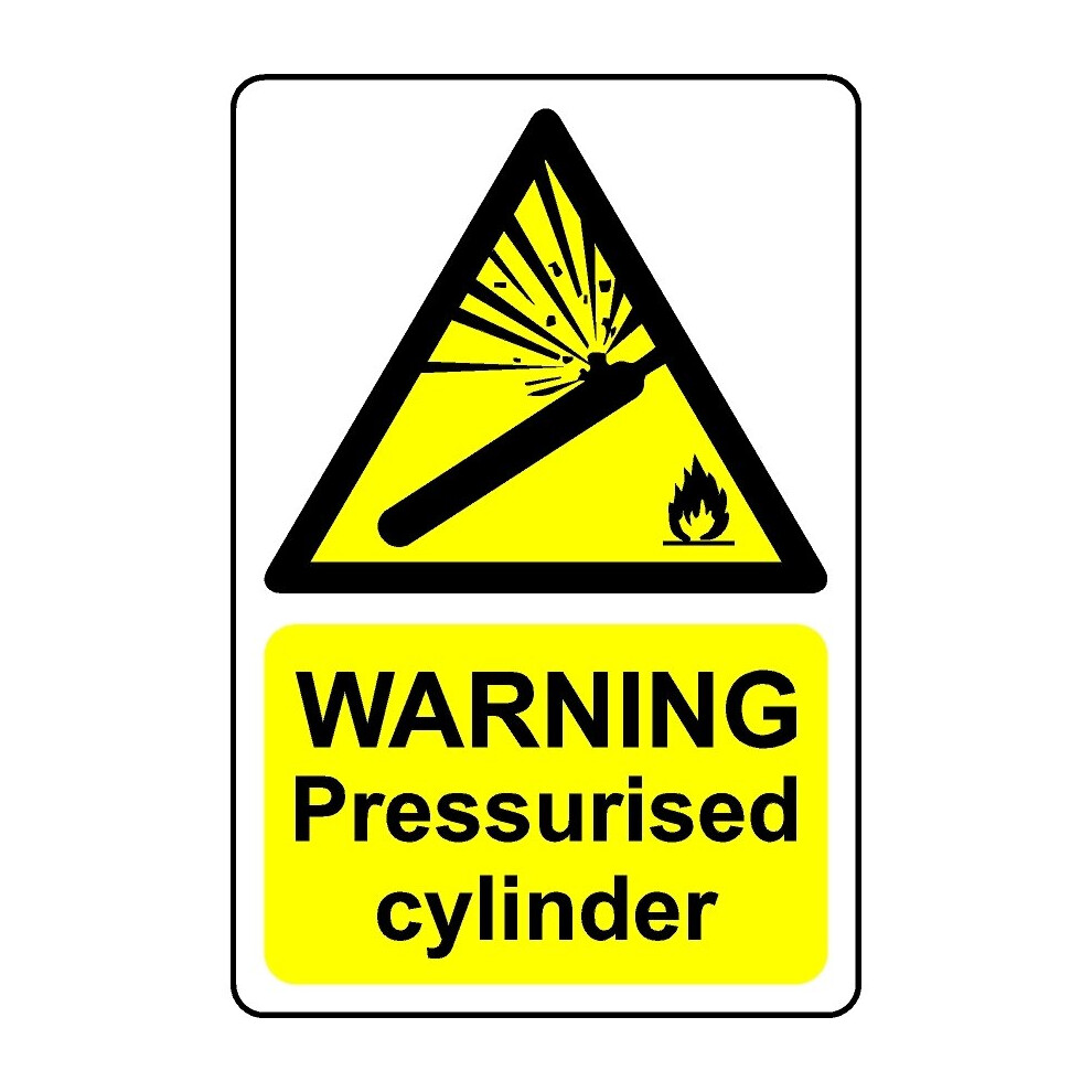 Warning pressurised cylinder safety sign - 3mm Aluminium sign - 200mm x ...
