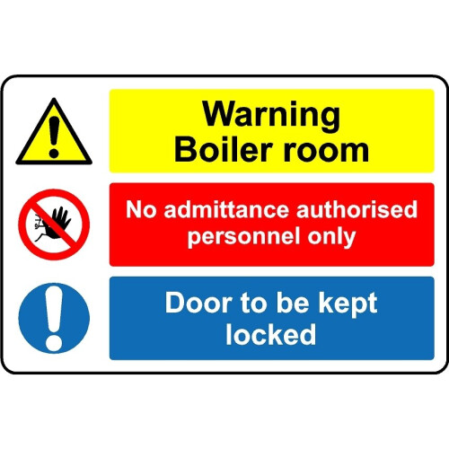 Warning boiler room door to kept locked (L) safety sign - 3mm Aluminium ...
