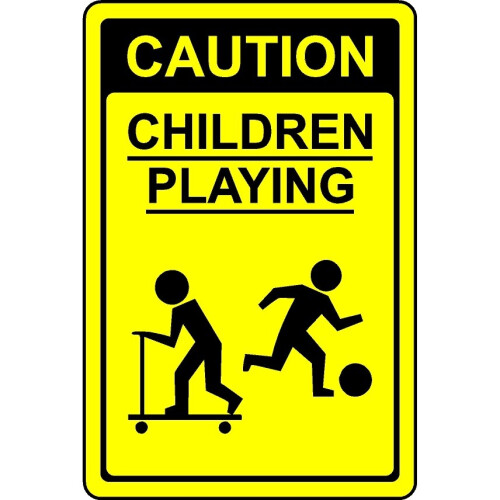 Caution children playing safety sign - 3mm Aluminium sign - 600mm x ...