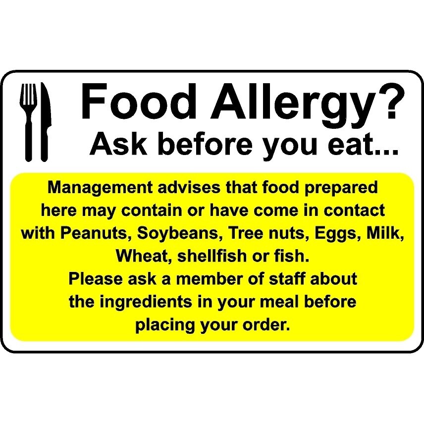 Food allergy restaurant information safety sign - 3mm Aluminium sign ...