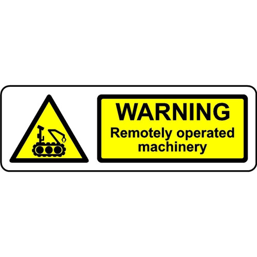 Warning remotely operated machinery safety sign (L) - 1mm Plastic sign ...