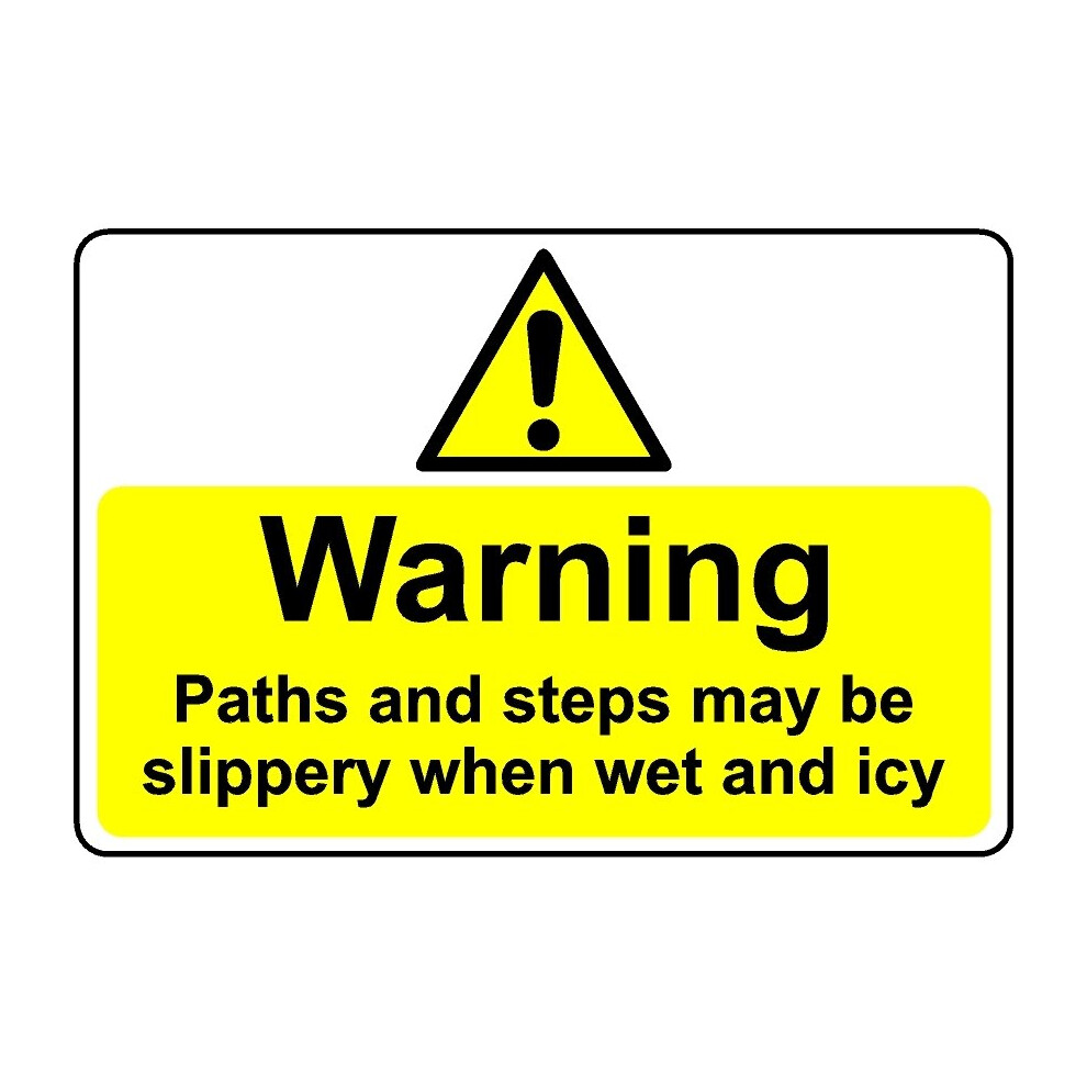 Warning paths and steps may be slippery when wet and icy safety sign ...